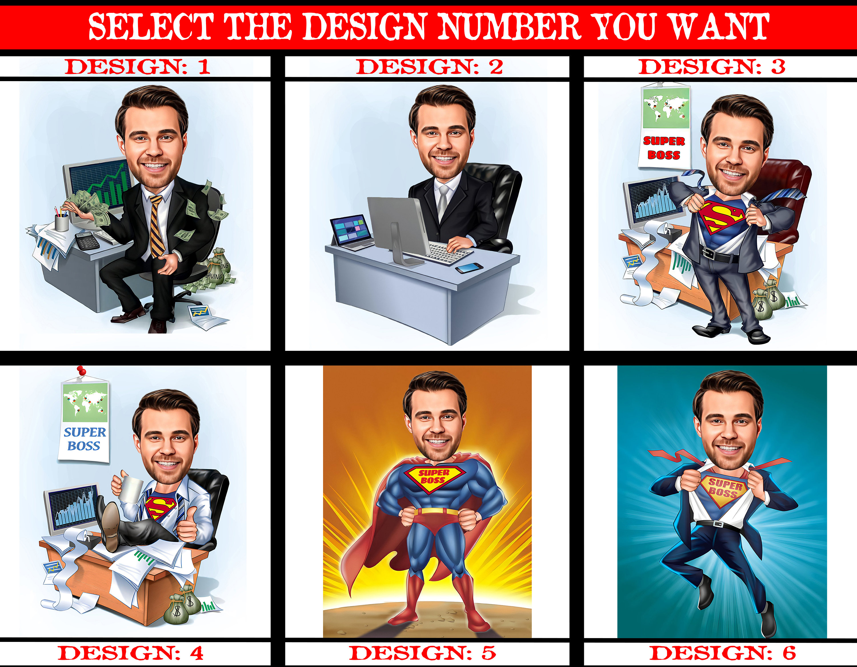 Cartoon Boss Portrait, Boss Gift, Bosses Day Gift Ideas for Him Male ...
