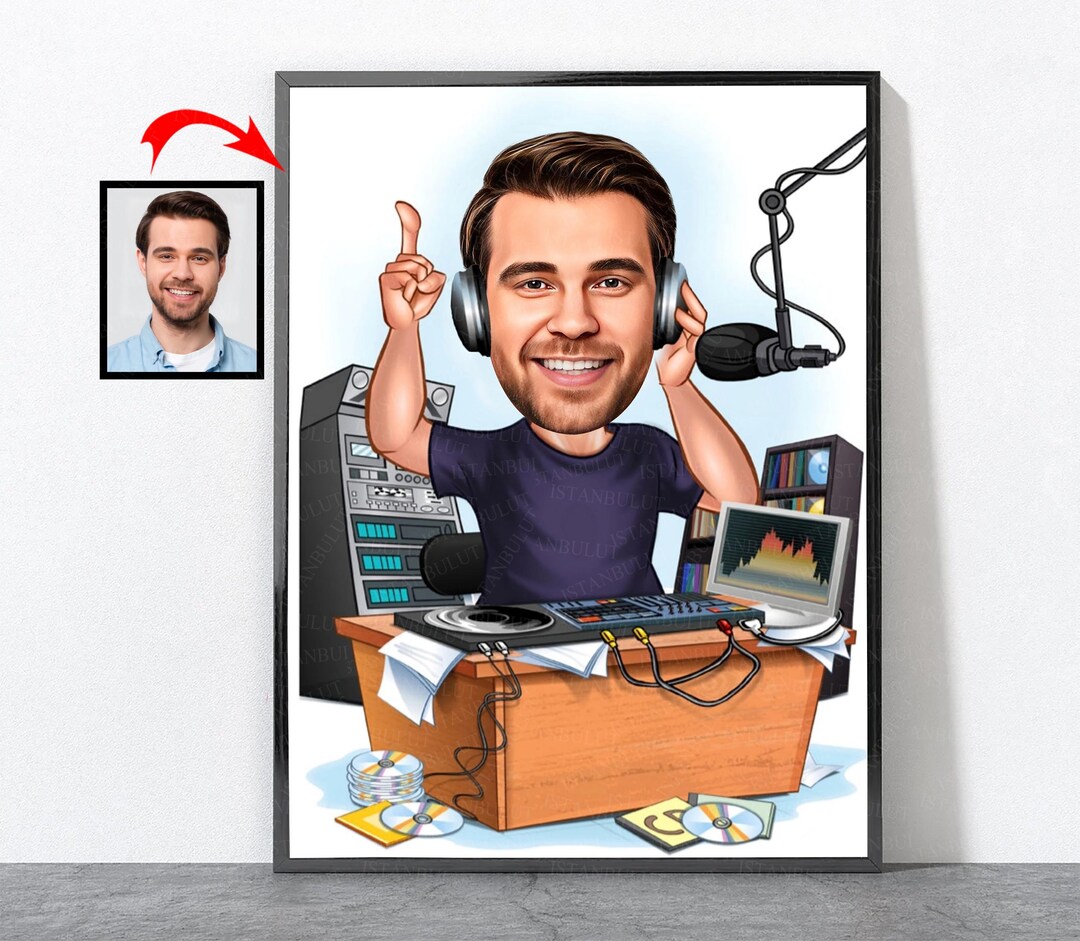 Cartoon Podcaster Portrait, Podcast Gift for Him Her Men Women Male ...