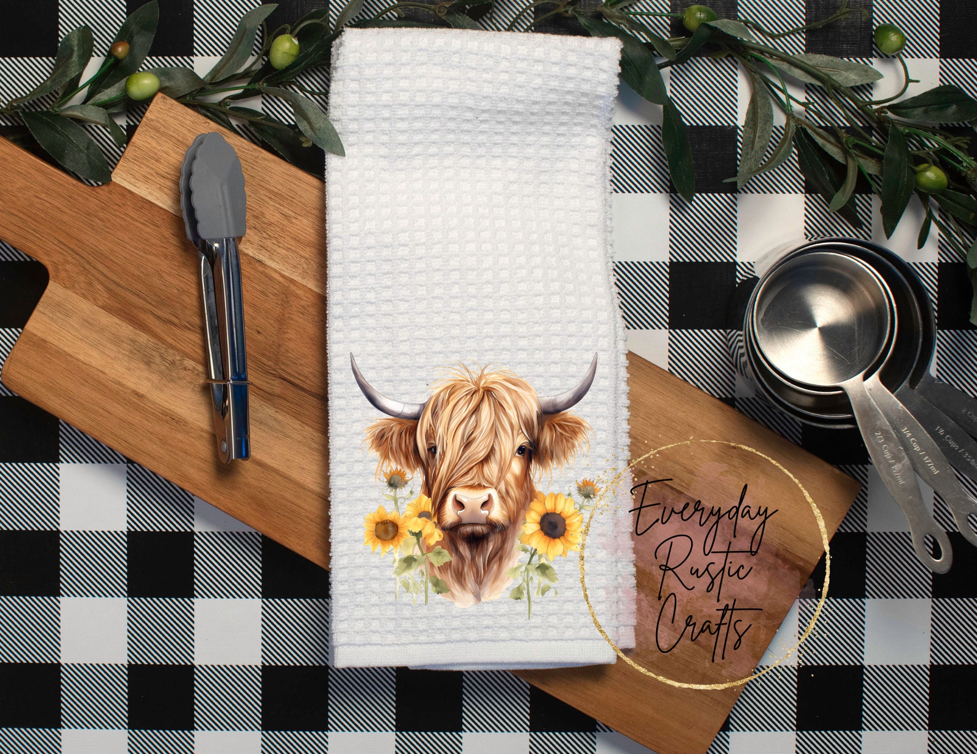 Adorable Sunflower Highland Cow Kitchen Dish Towel - Etsy