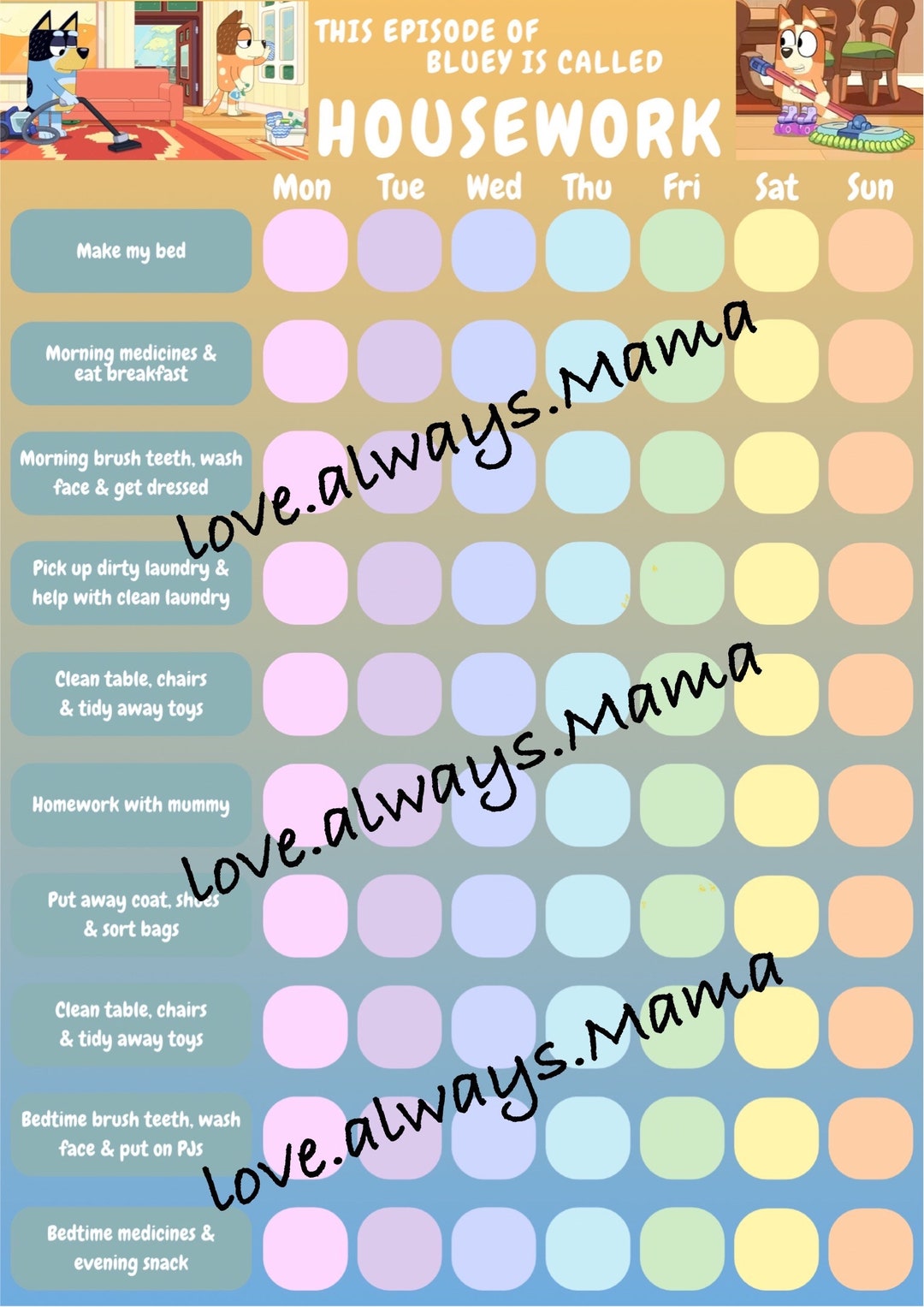 Bluey Dog Child Toddler Housework Medication Inclusive Chores Training ...