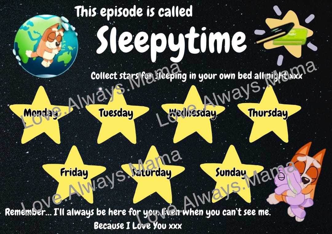 Bluey Dog Child Toddler Sleep Training Reward Chart Sleepytime - Etsy