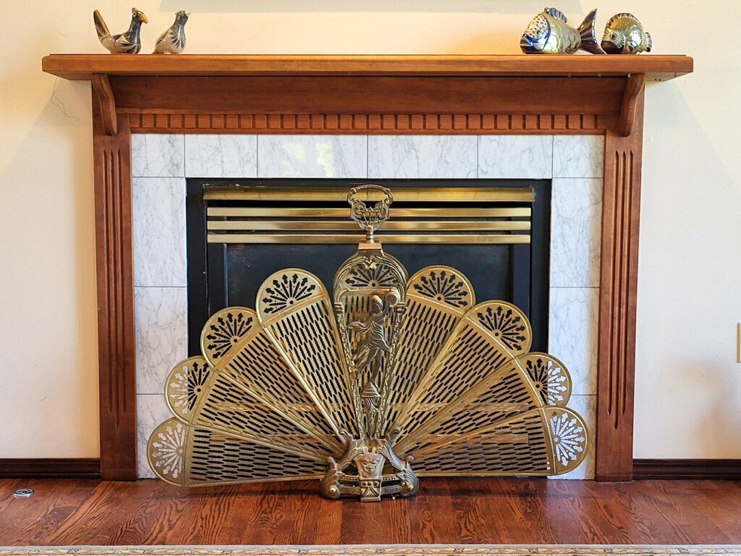 Antique Peacock Fireplace Screen Featuring a Dancing Woman, Art Nouveau ...