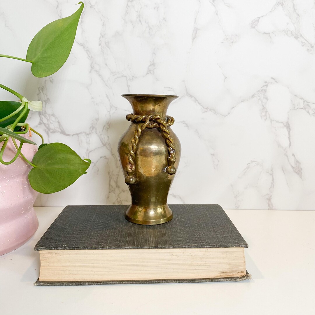 Vintage Small Brass Vase With Twisted Cord Decoration - Etsy