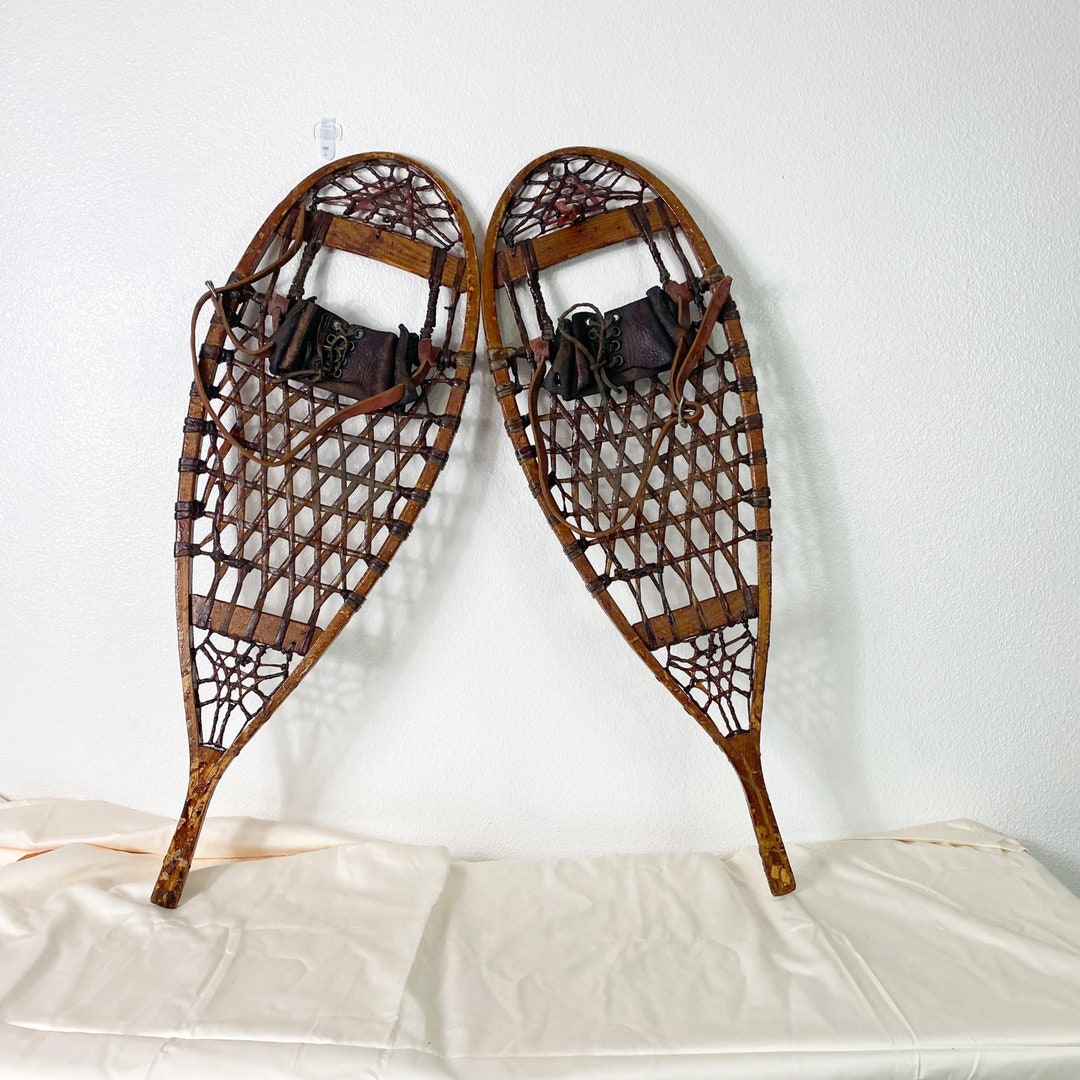 Pair of Rustic and Authentic Antique Snowshoes Made of Wood & Rawhide ...