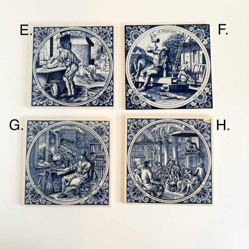 Choice of Vintage Delft Tiles: Jan Luyken Dutch Art, Handpainted in ...