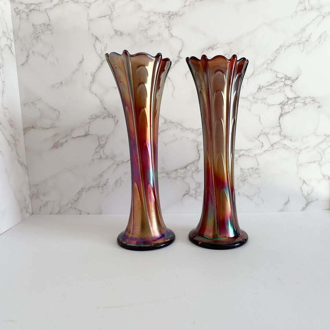 Pair of Amethyst Carnival Vases, Pulled Loop Vases, Dugan Amethyst ...