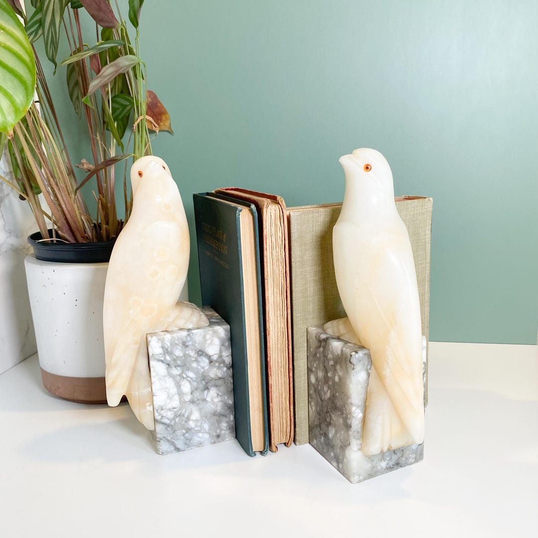 Vintage Italian Marble Parrot Bookends: White & Grey MCM Decor - Etsy
