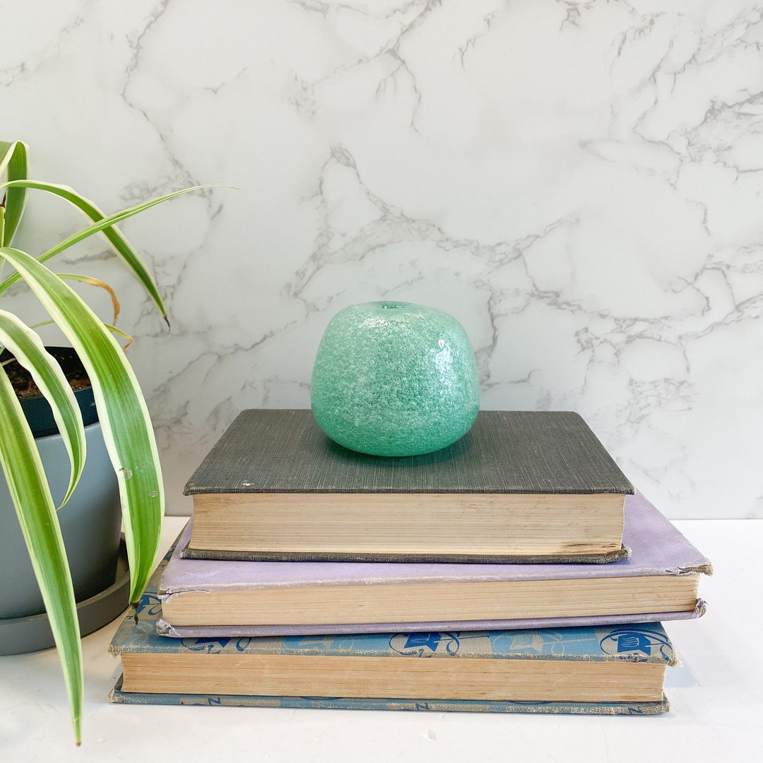 Vintage Sea Green Glass Orb Bud Vase or Paperweight, Aquamarine Glass ...