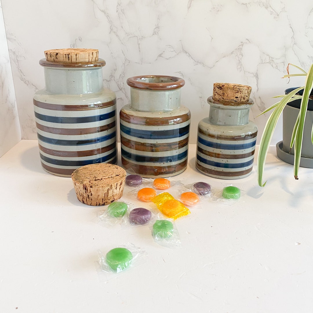 Vintage Striped Ceramic Kitchen Containers: Mid-century Modern Decor ...