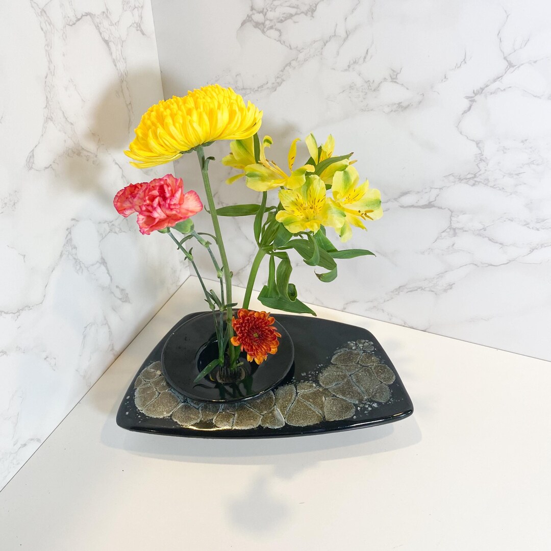 Vintage Geometric Ikebana Pottery Vase, Vintage Salt Spring Pottery ...