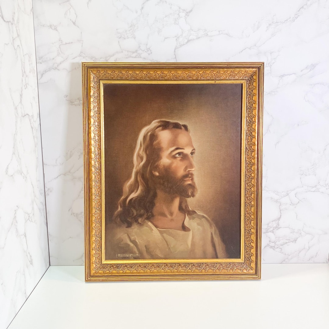 1941 Gold Gilt Framed Litho of Jesus Christ With 16 X 13 Frame, Vintage ...