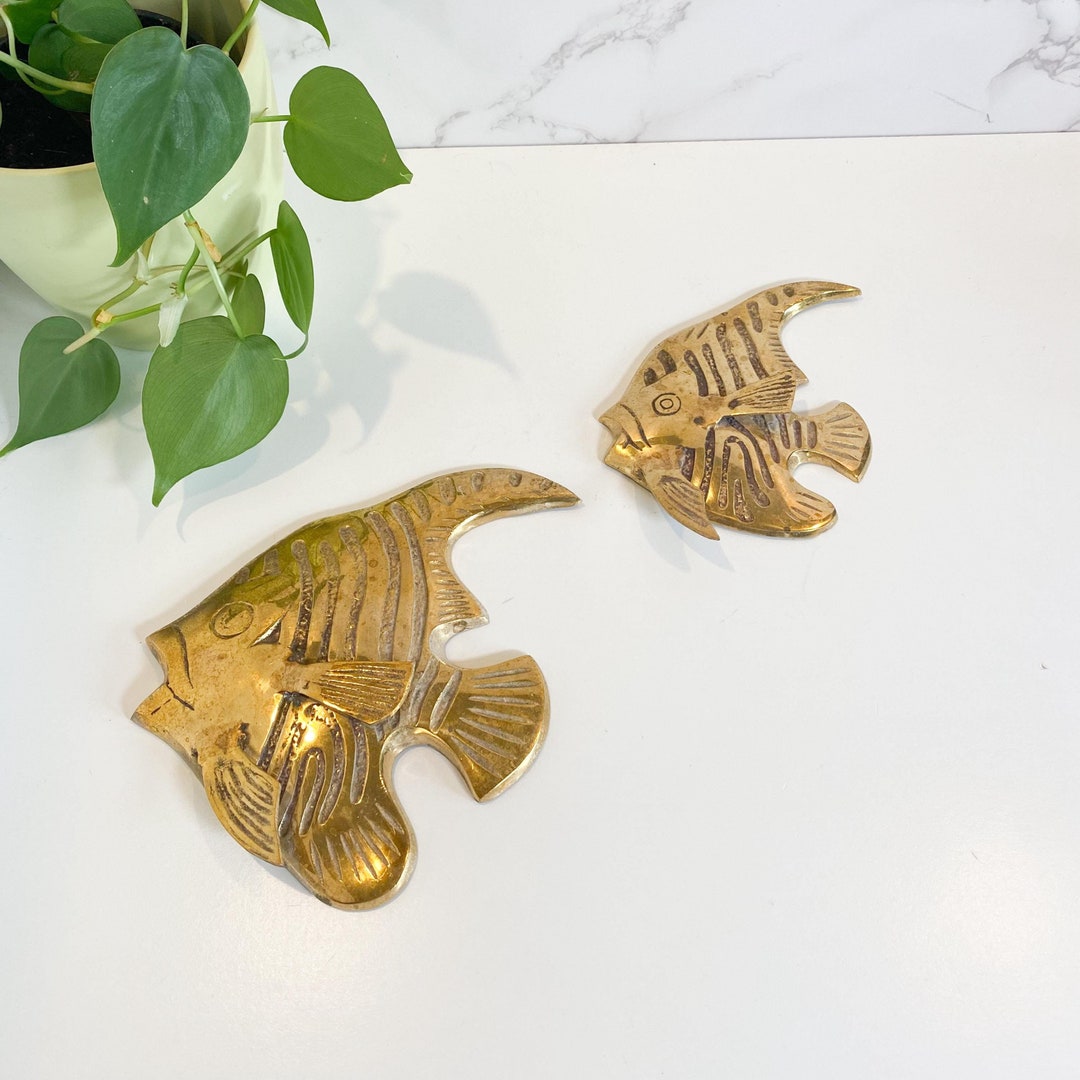Two Vintage Brass Fish for Hanging on the Wall, Brass Nautical Decor ...