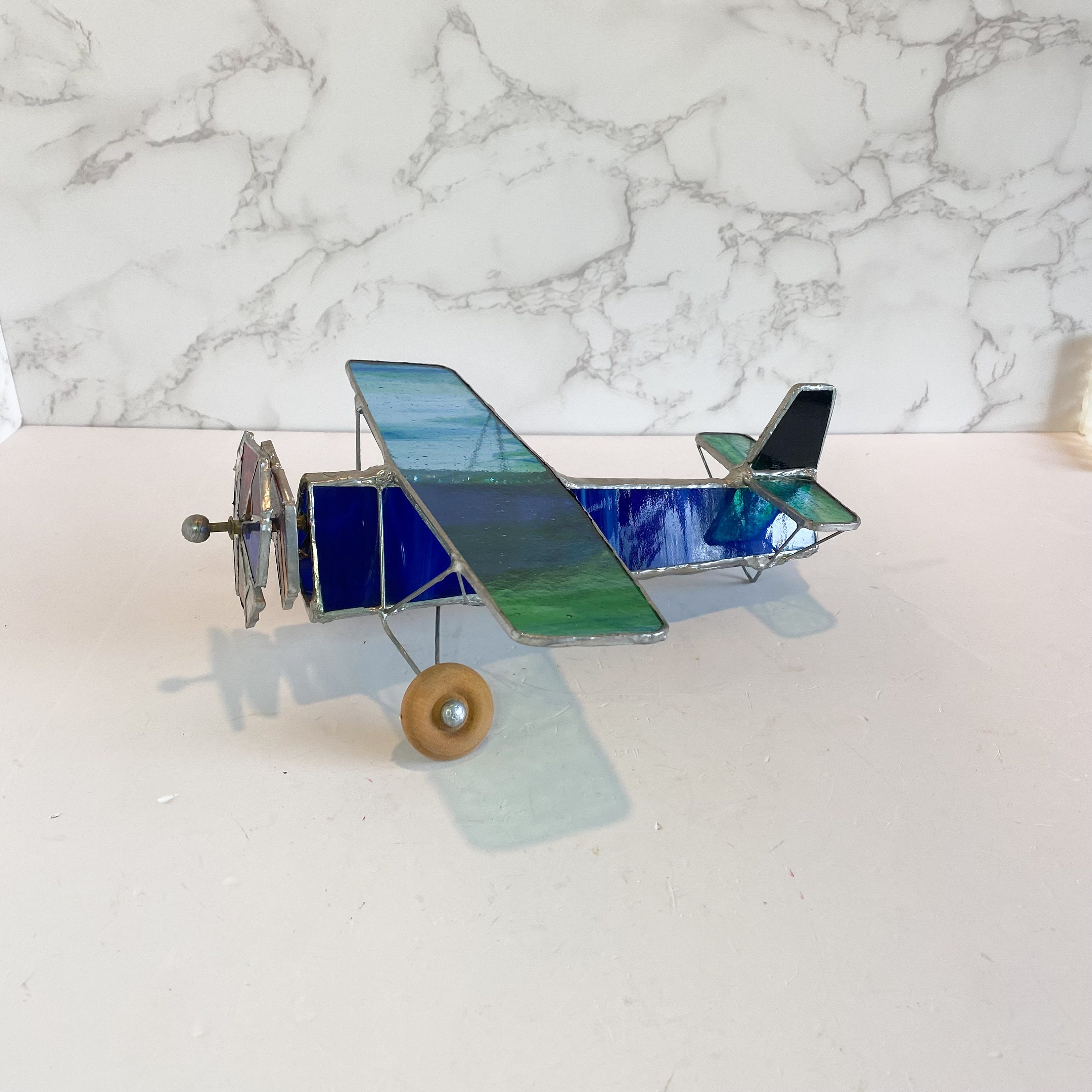Vintage Stained Glass Kaleidoscope Airplane, Stained Glass Plane ...