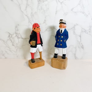 Pair of Vintage Carved Wood Old Salt Figurines Depicting Captain and ...