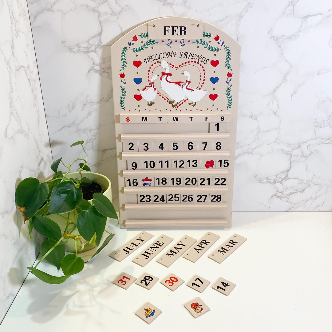 Vintage Wooden Perpetual Calendar: Mother Goose, Welcome Friends - Etsy