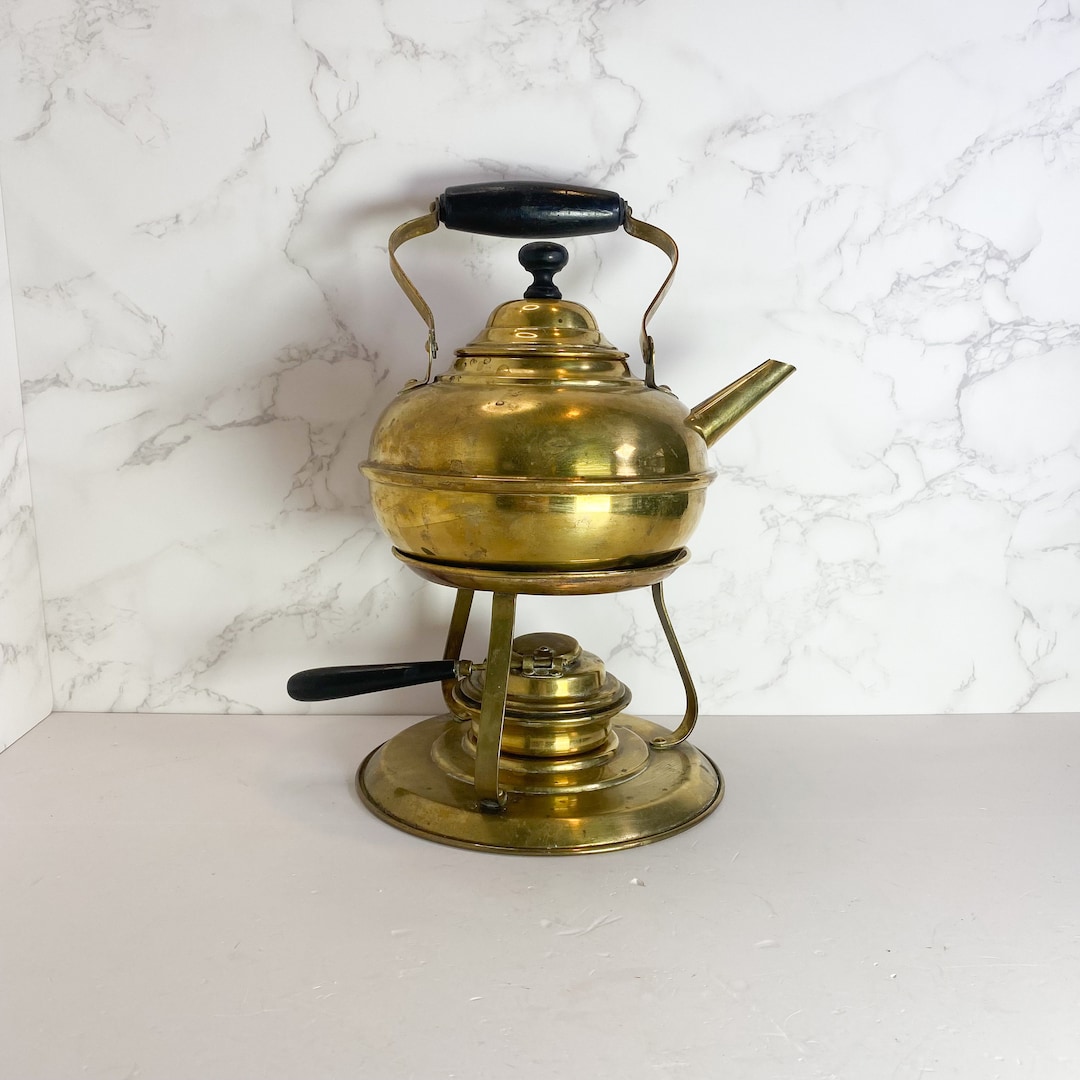 Antique Brass Teapot With Stand and Burner, Antique Spirit Kettle ...