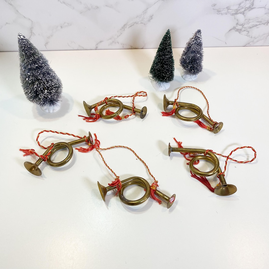 Set of 5 Vintage Brass Christmas Horn Ornaments, Rustic Decor - Etsy