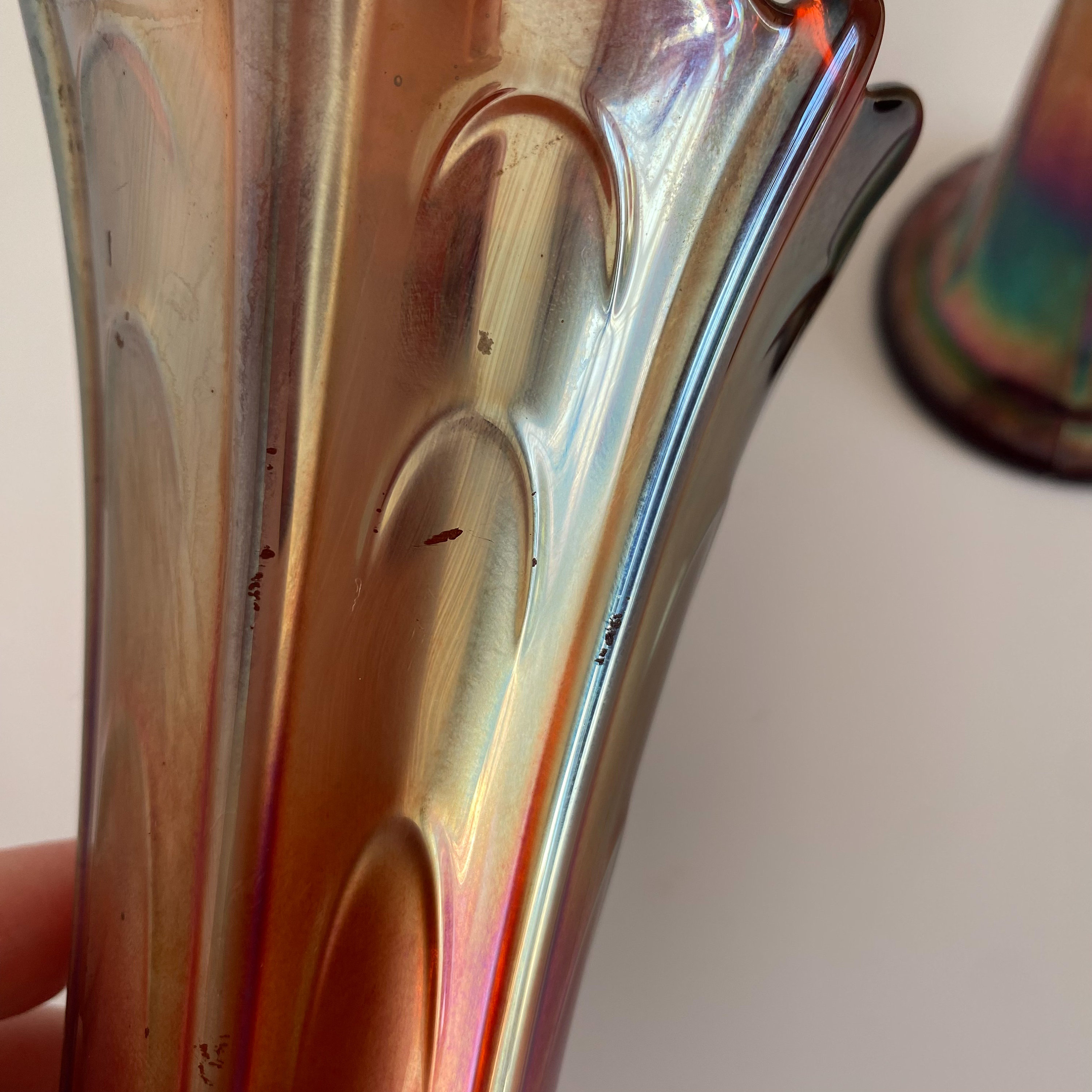 Pair of Amethyst Carnival Vases, Pulled Loop Vases, Dugan Amethyst ...