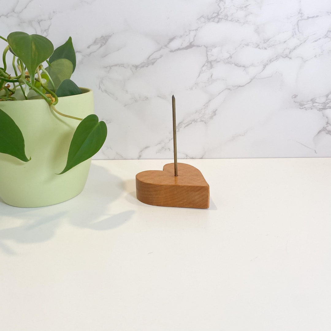 Vintage Wood Heart Receipt Stake, Receipt Holder, Office Organizer ...