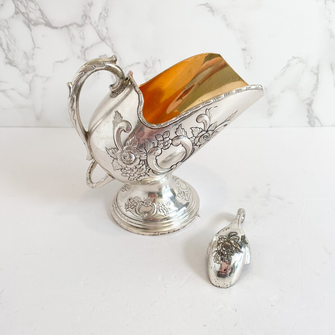 Silver-plate Sugar Scuttle & Scoop From Raimond With a Gold Wash ...