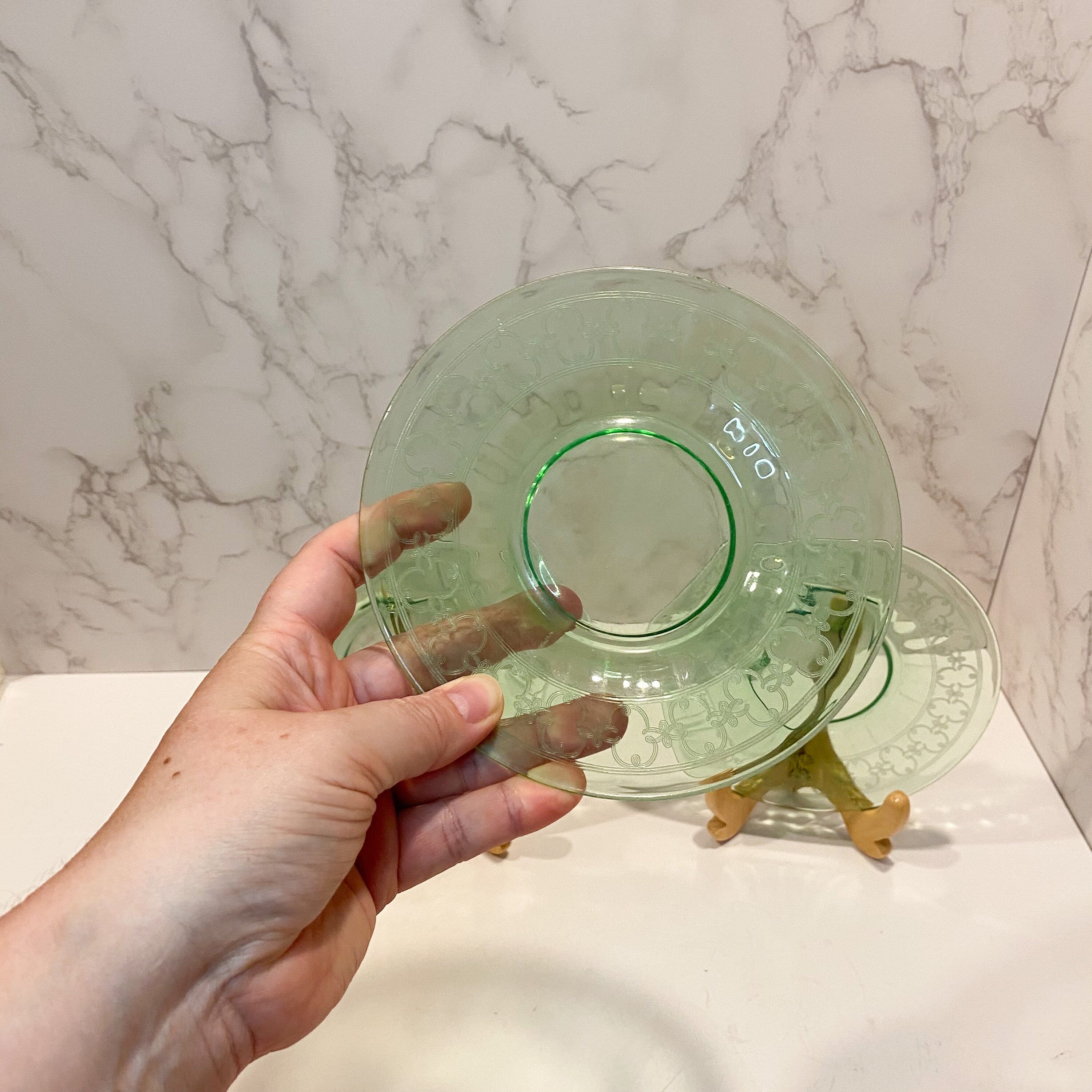 3 Depression Glass Plates, Uranium Glass Dishes, Glowing Dishes, Retro ...