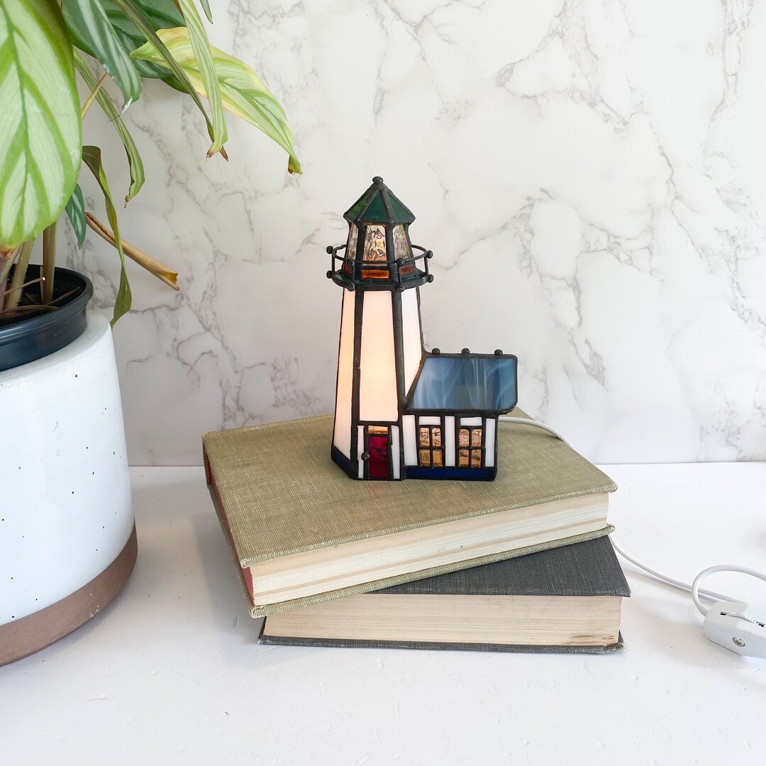Vintage Stained Glass Light House Night Light, Light House Light ...