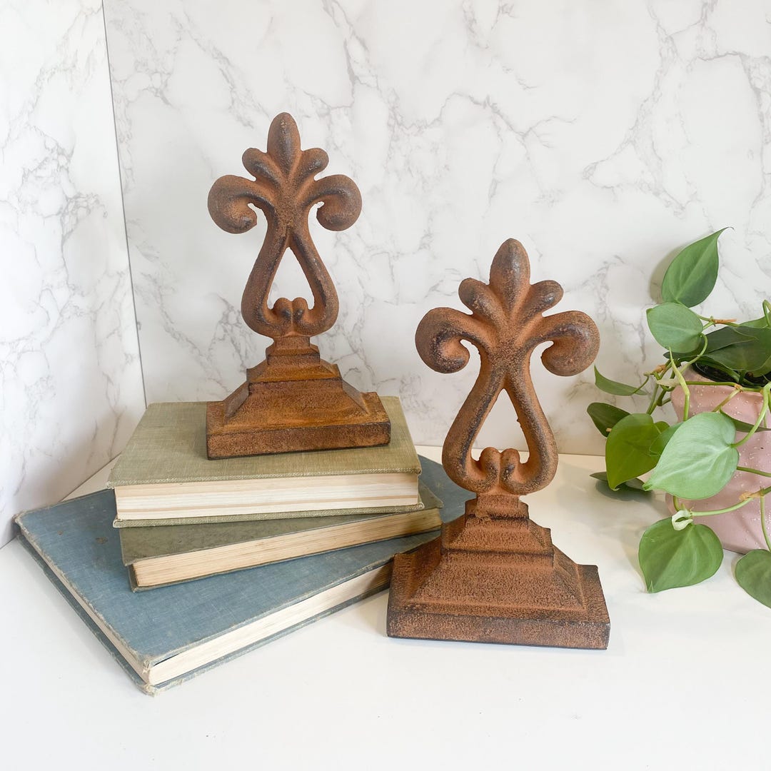 Two Rustic Vintage Fleur De Lis Bookends Door Stoppers or Paperweights ...