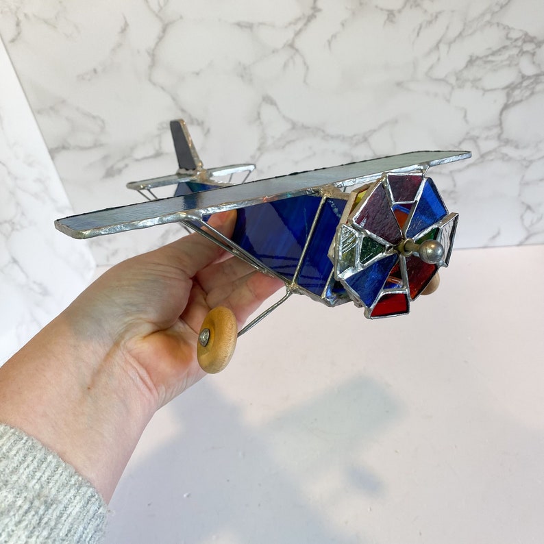 Vintage Stained Glass Kaleidoscope Airplane, Stained Glass Plane ...