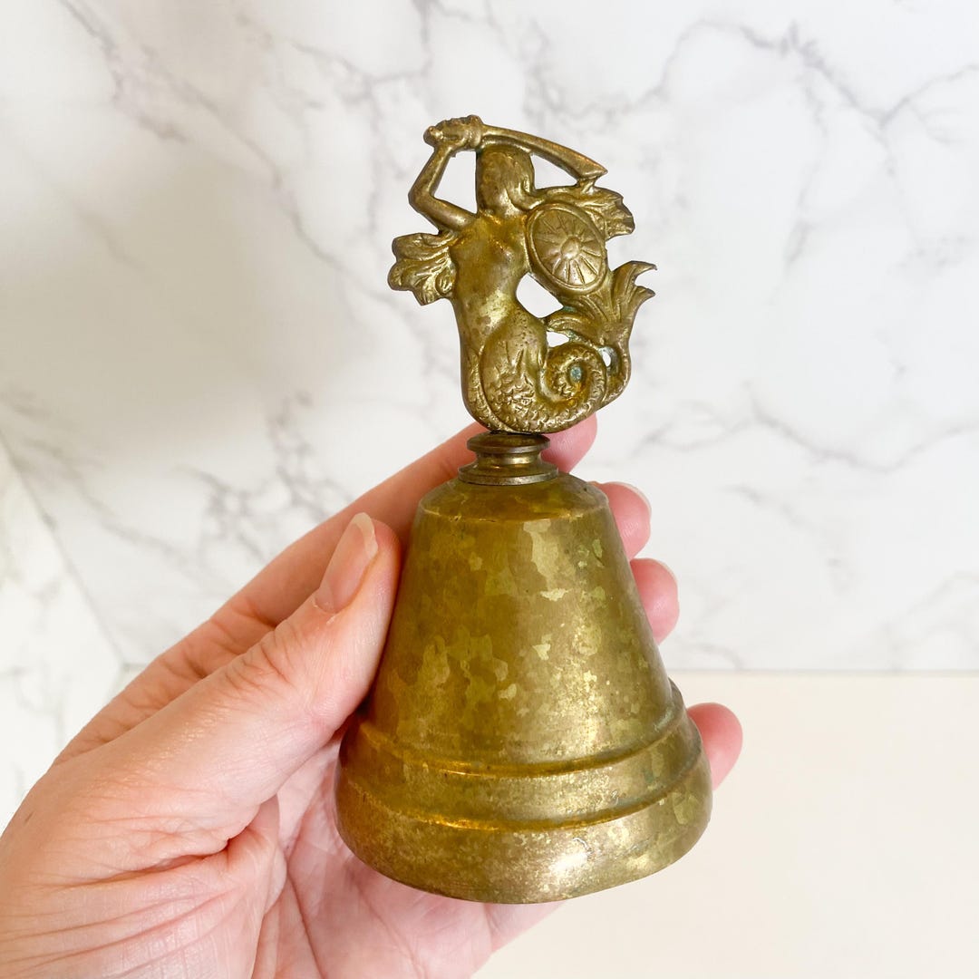Brass Warrior Mermaid Bell With Sword & Shield, Vintage Brass Mermaid ...