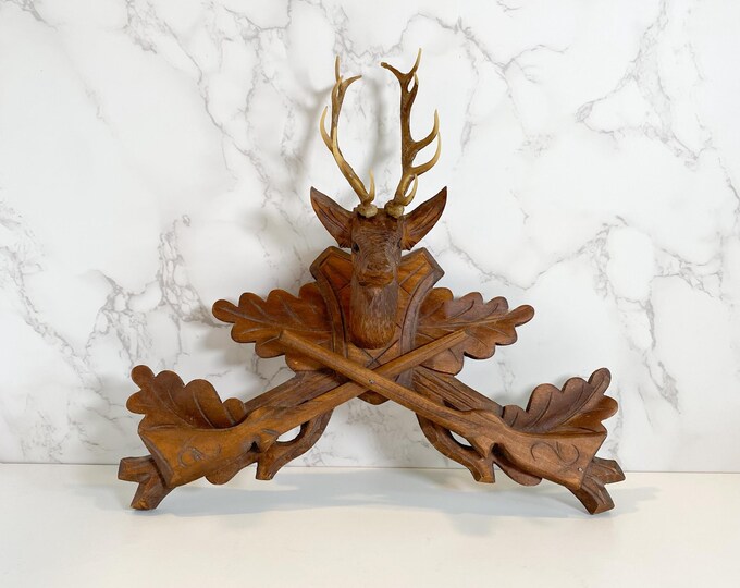 Vintage Carved Wood Stag Head Cuckoo Clock Topper Replacement, Black ...