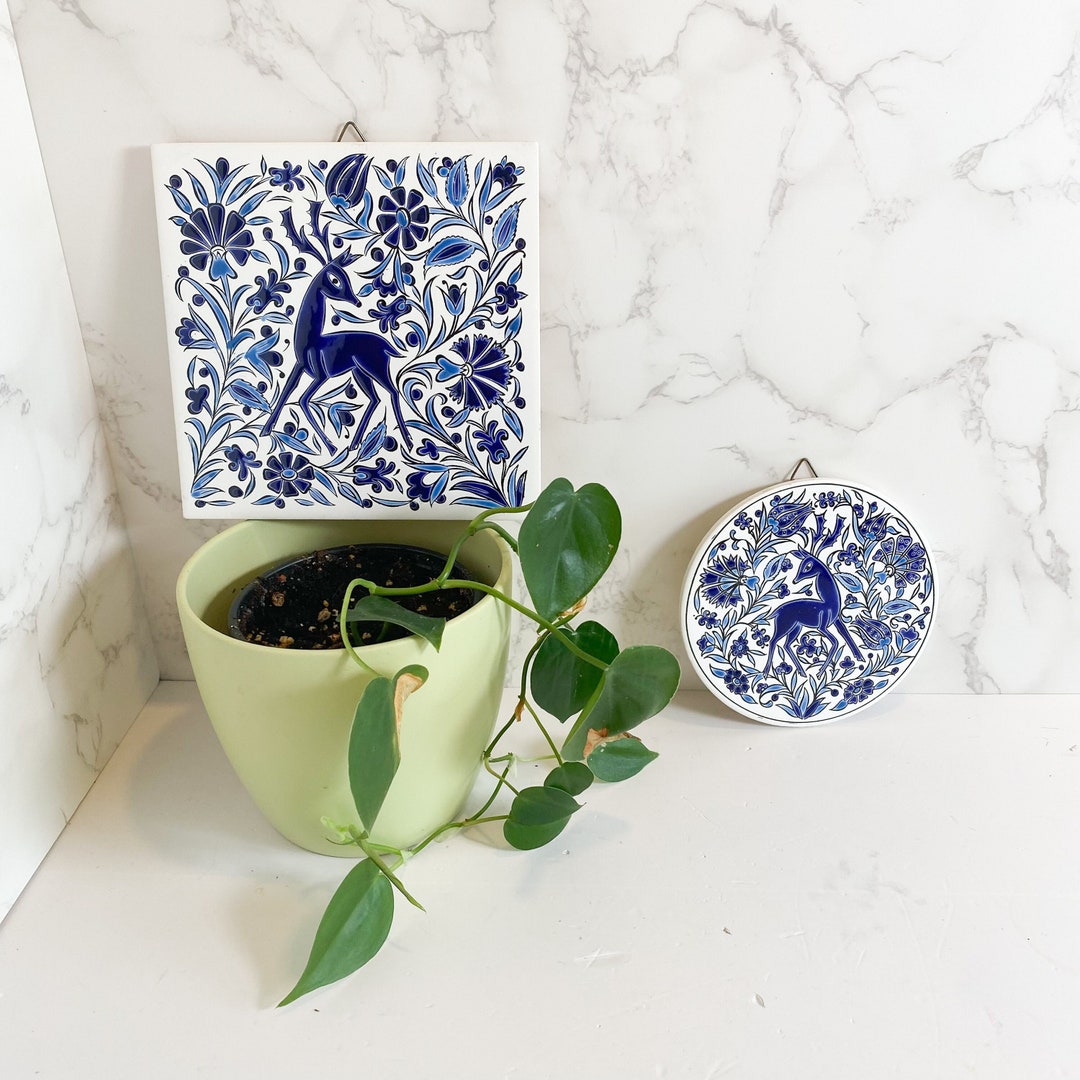 Choice of Nassos Art Tile With Deer in Round or Square Shape, Greek ...