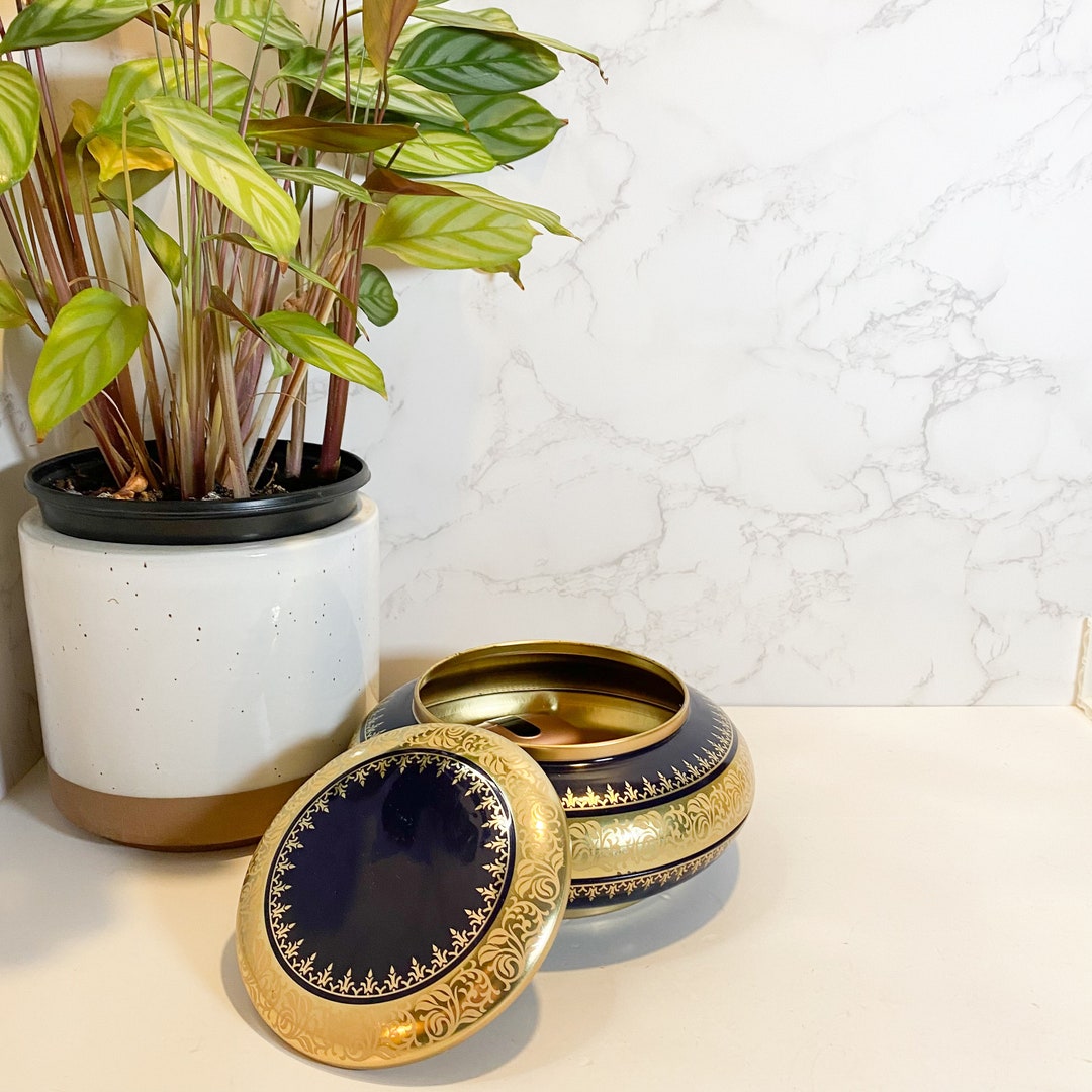 Vintage Tchibo Tin: Blue and Gold Asian Design Trinket Box - Etsy