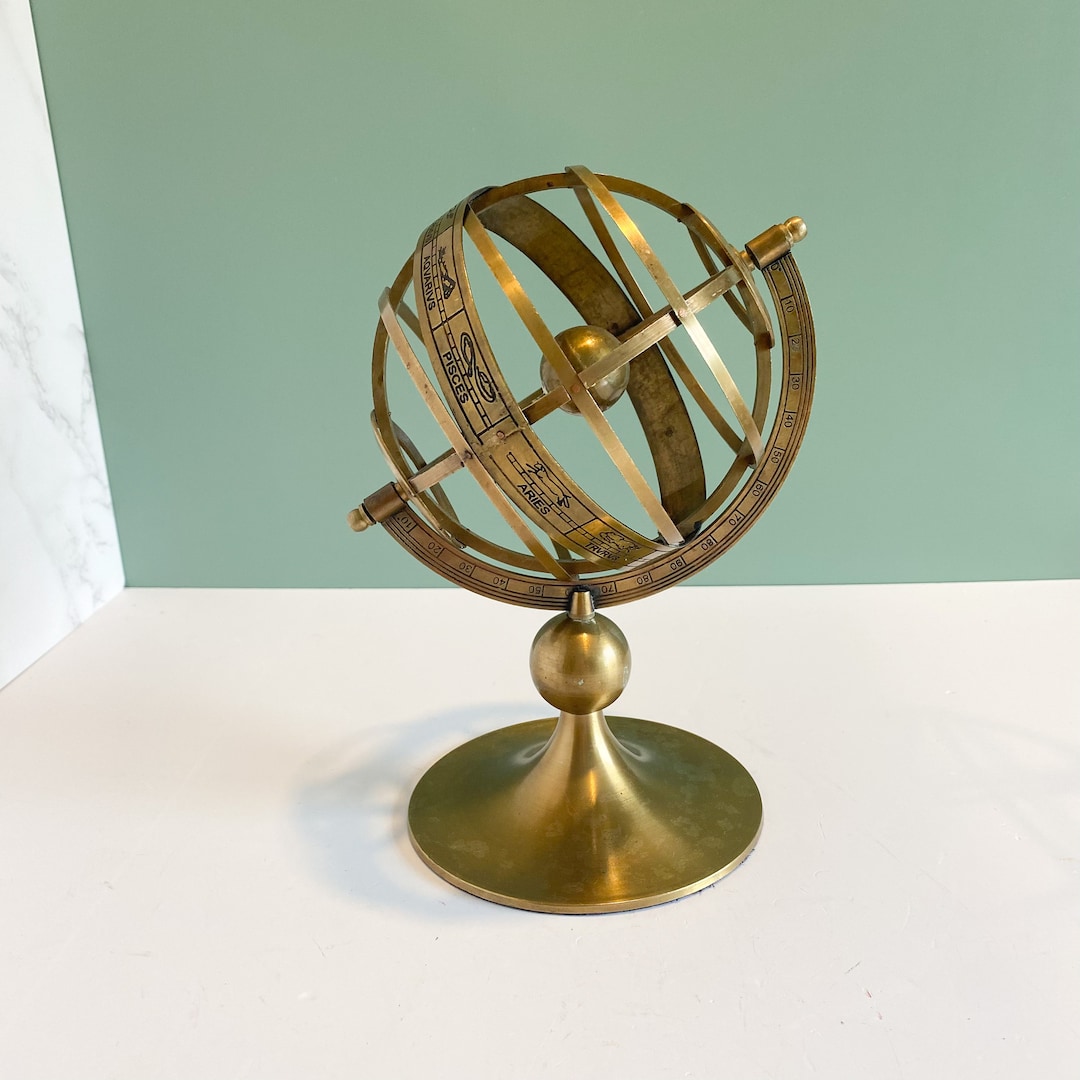 Celestial Globe, Brass Sphere, Astrological Sculpture, Vintage Zodiac ...