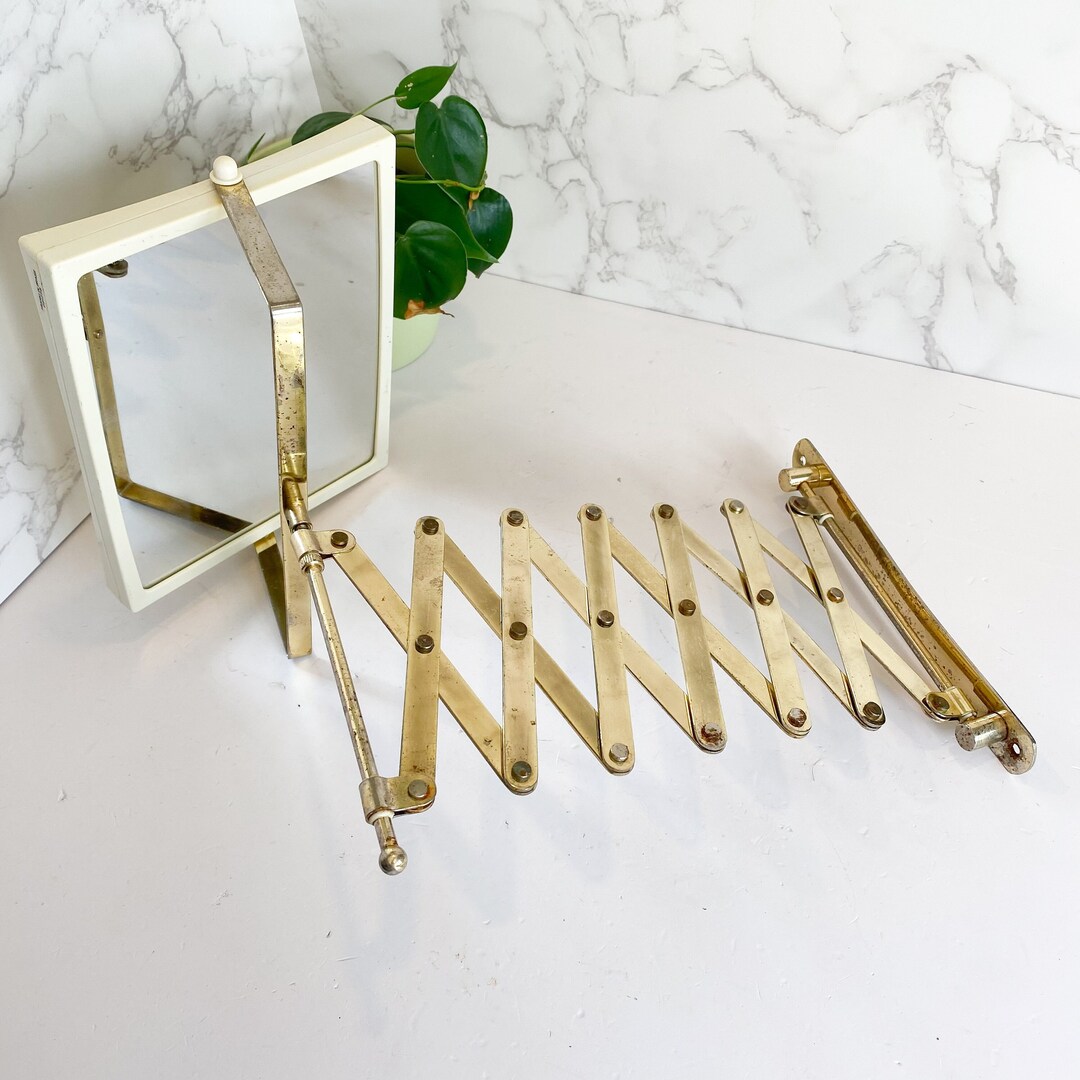 Vintage Franklin Brass Expandable Accordion Mirror With Magnifying Back ...