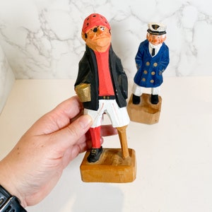 Pair of Vintage Carved Wood Old Salt Figurines Depicting Captain and ...