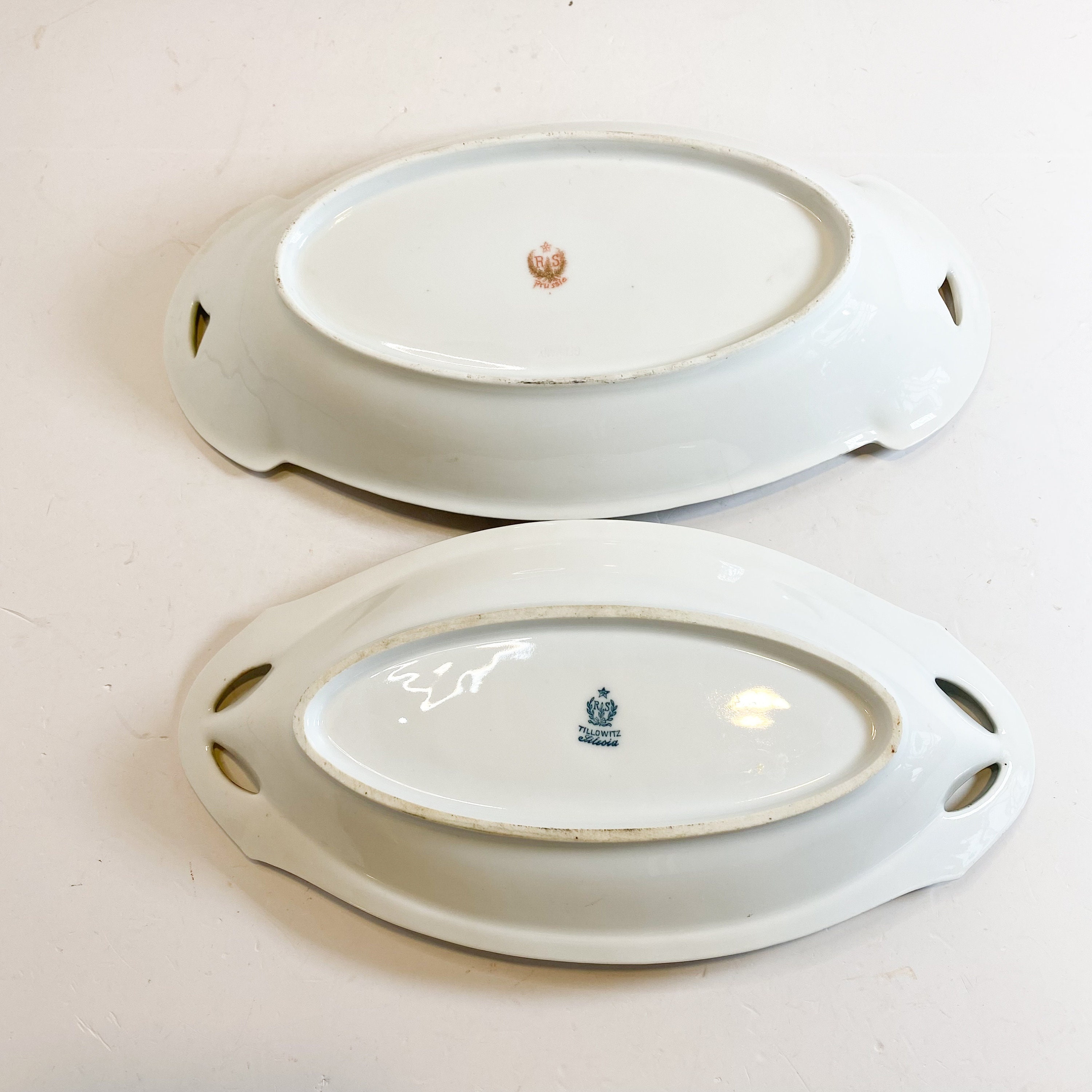 Two Antique RS Prussia Dishes, Long Serving Plates With Unique Handles ...