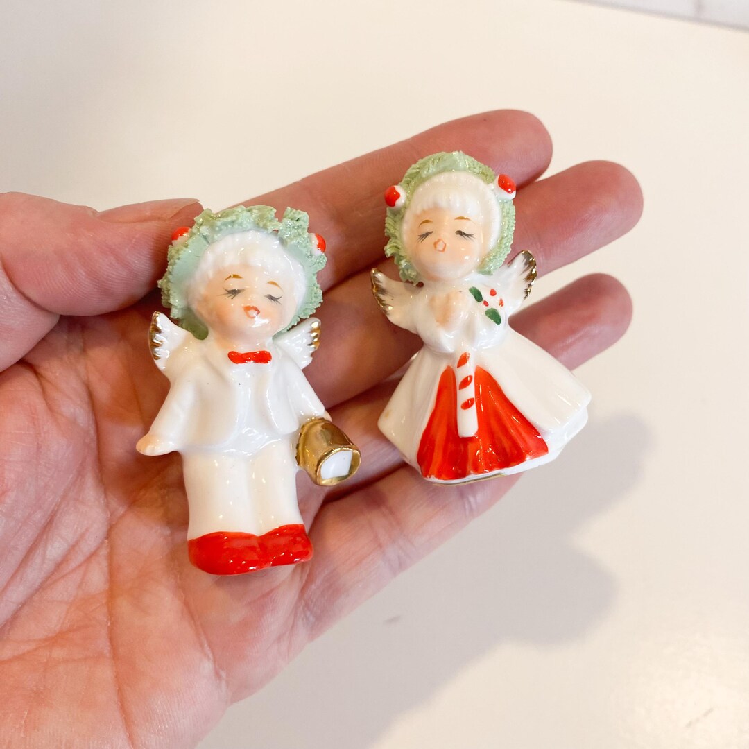 Napco Tiny Spaghetti Wreathed Kissing Angels, Vintage Christmas Angels ...