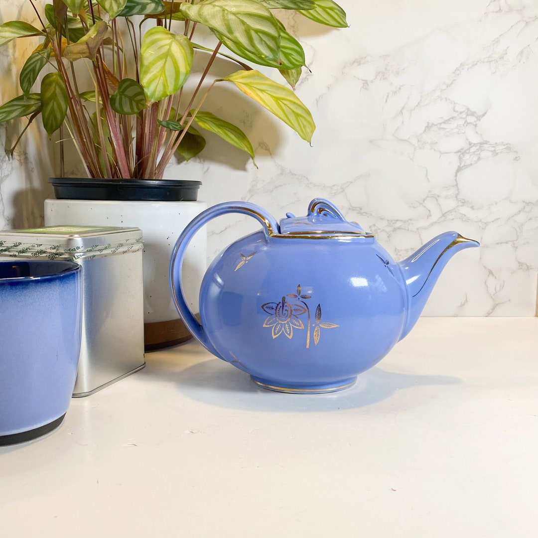 Vintage Hall Cornflower Blue With Gold Flower Teapot, Blue and Gold ...