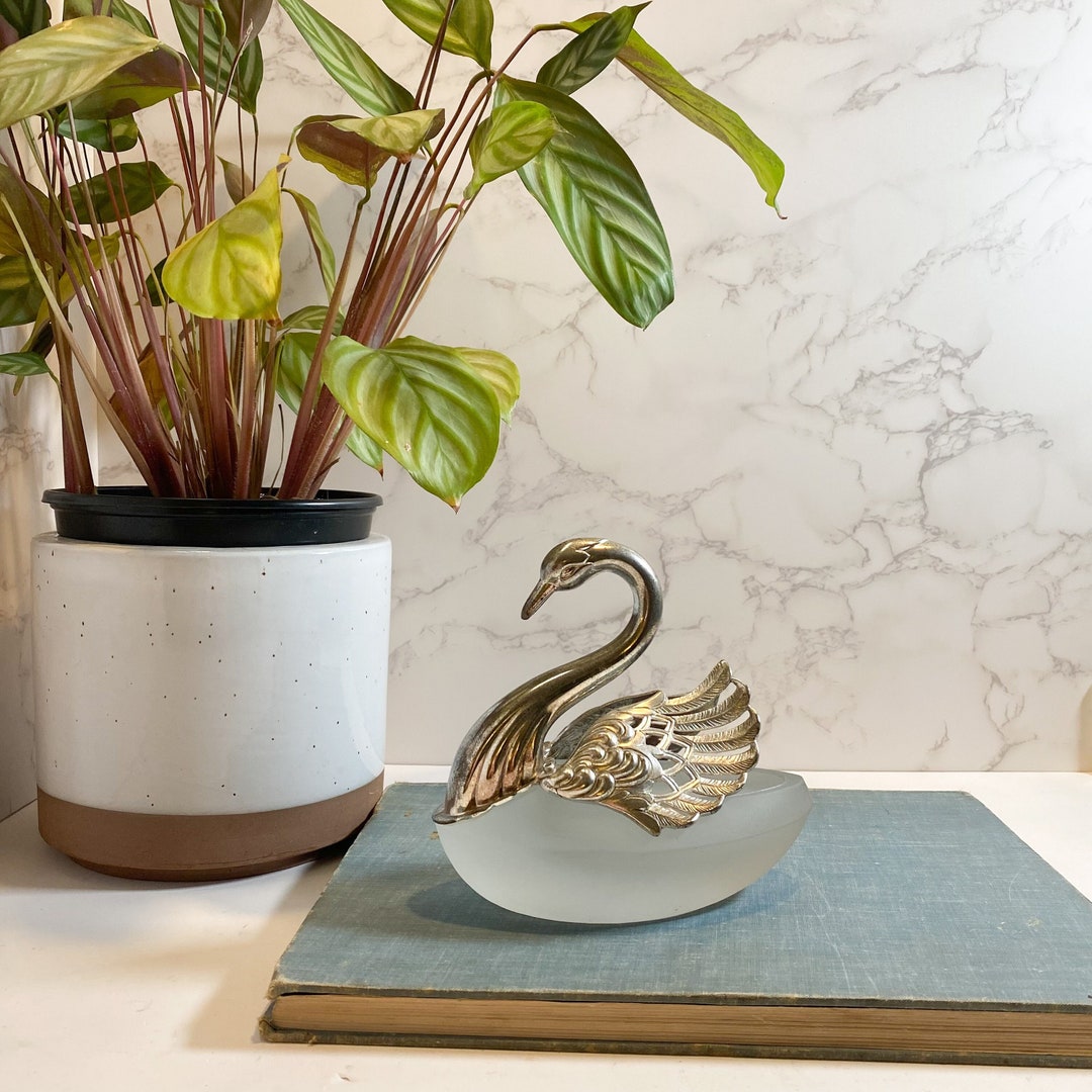 Vintage Swan Salt Cellar, Bird Trinket Dish With Moveable Wings, Satin ...