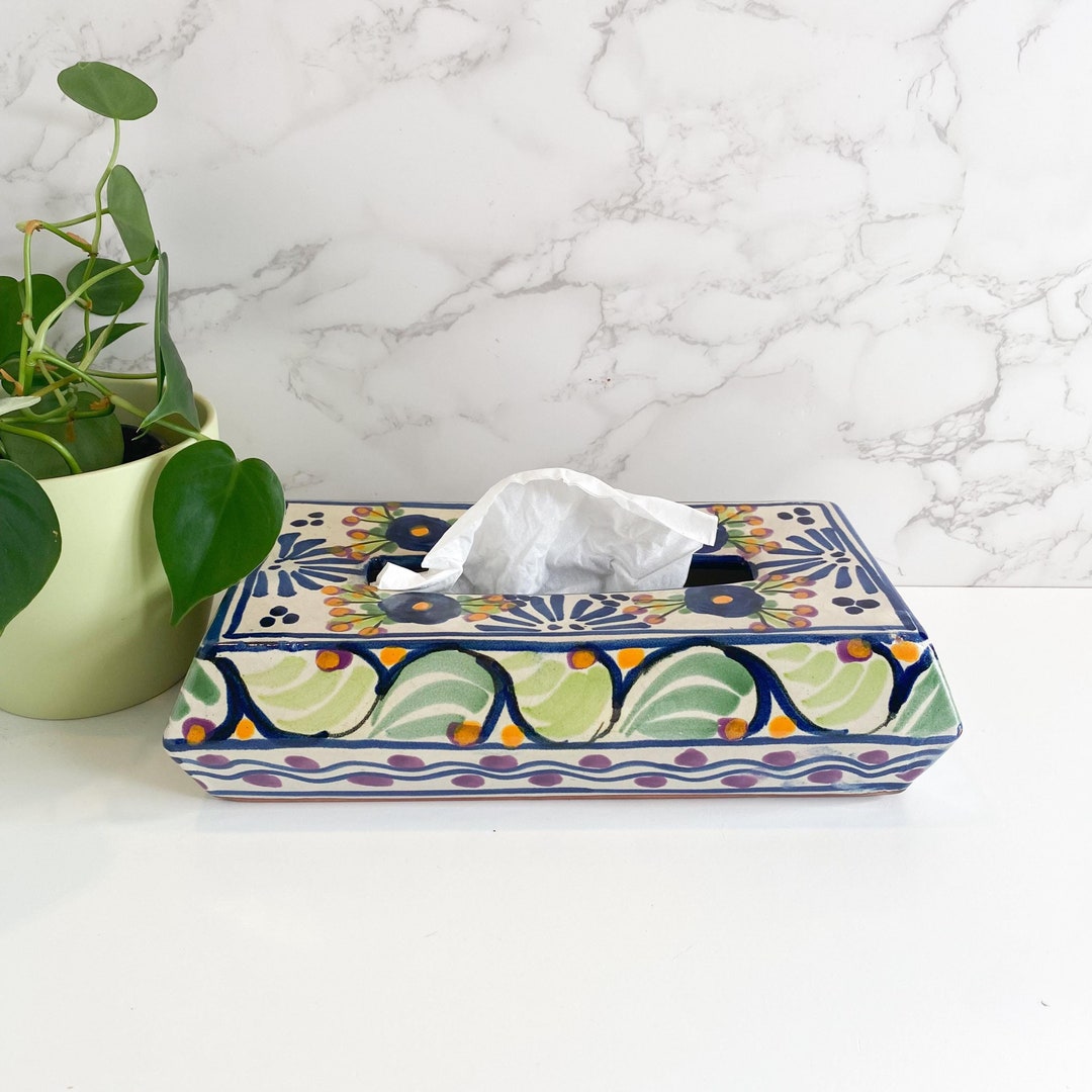 Vintage Hand-painted Mexican Ceramic Tissue Box Holder, Colorful Vanity ...