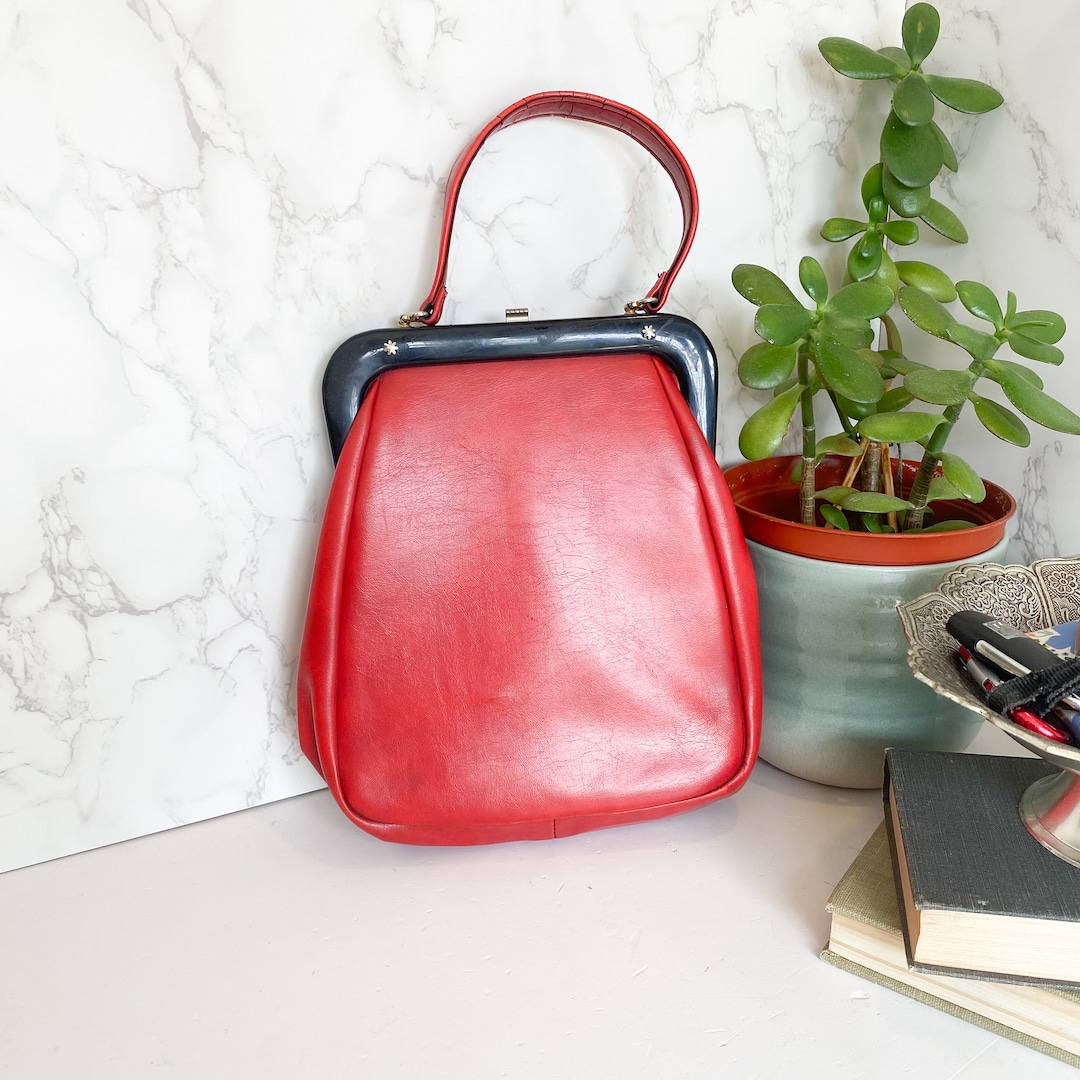 Vintage Faux Red Leather Purse With Resin Mouth and Metal Star ...