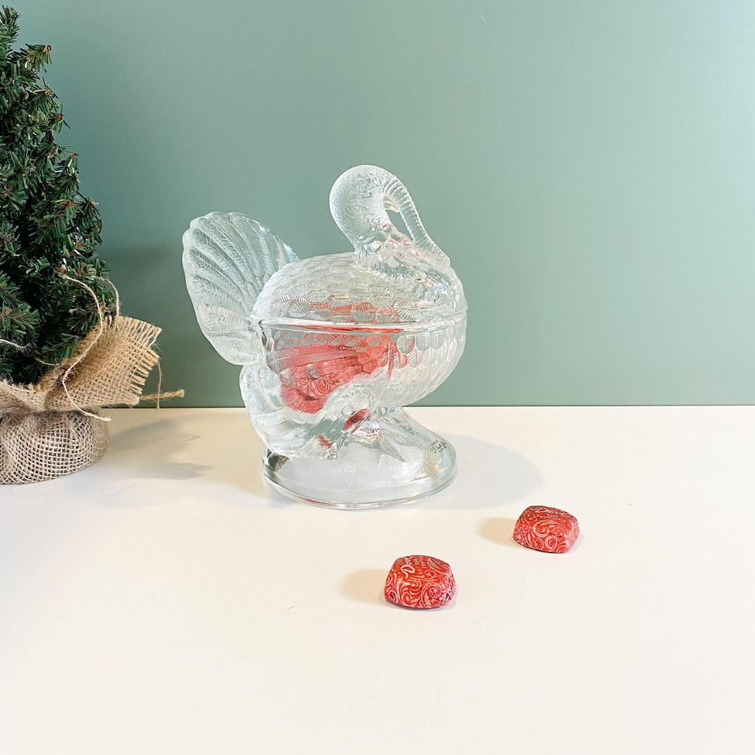Vintage LE Smith Glass Turkey Candy Dish, American Pressed Glass Turkey ...