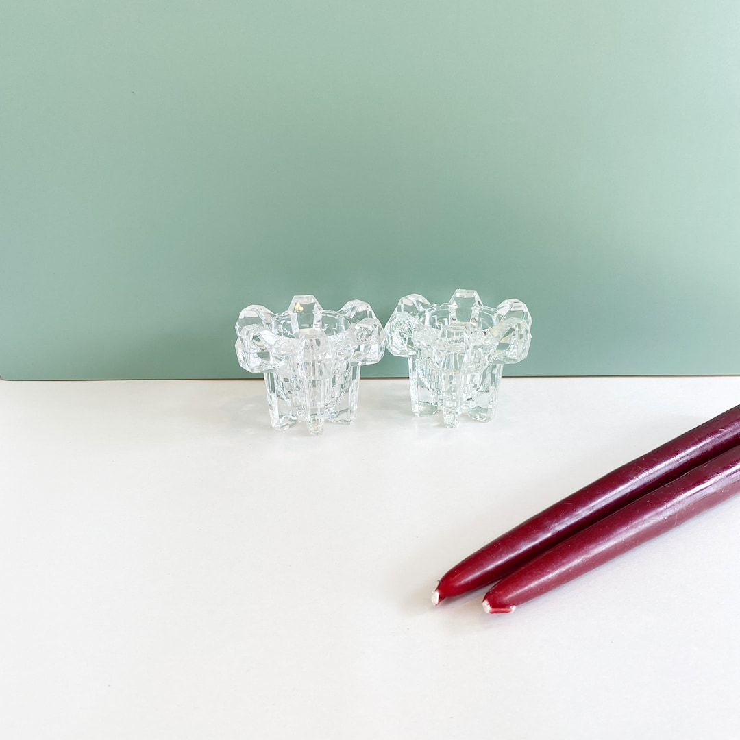 Scandinavian Cubist Vintage Glass Candleholder, Taper Candle Holder ...
