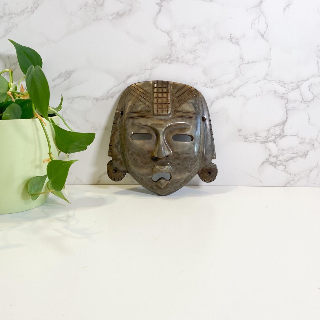 Vintage Carved Stone Mayan Aztec Incan Wall Mask Decor, Vintage ...