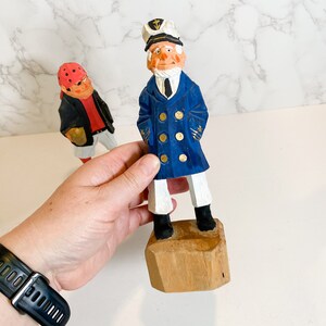 Pair of Vintage Carved Wood Old Salt Figurines Depicting Captain and ...