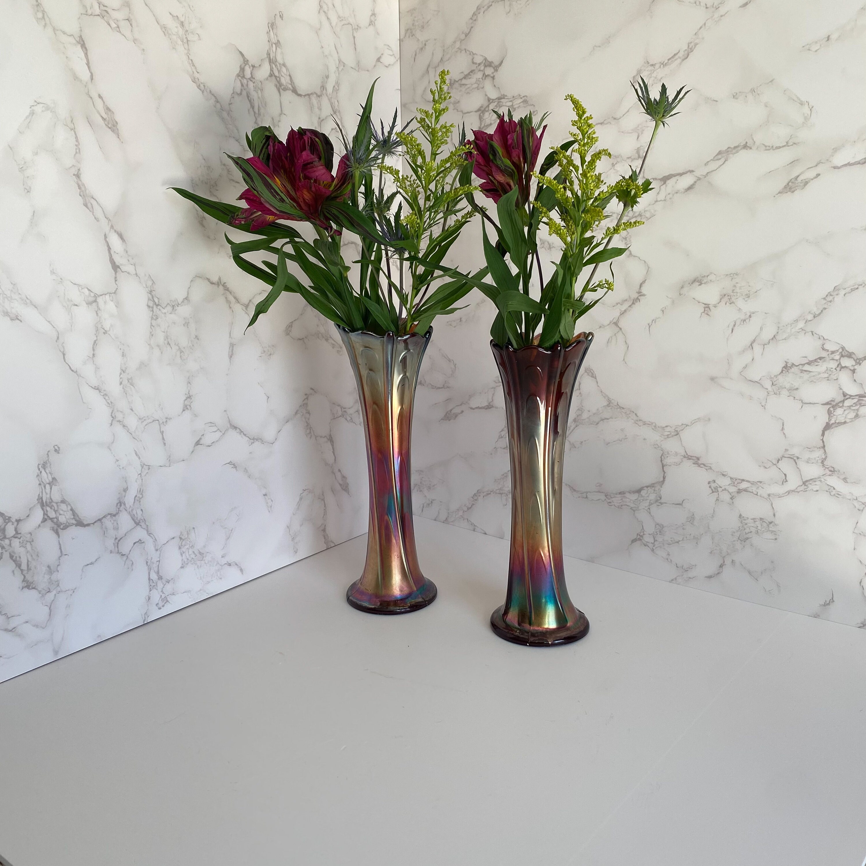 Pair of Amethyst Carnival Vases, Pulled Loop Vases, Dugan Amethyst ...