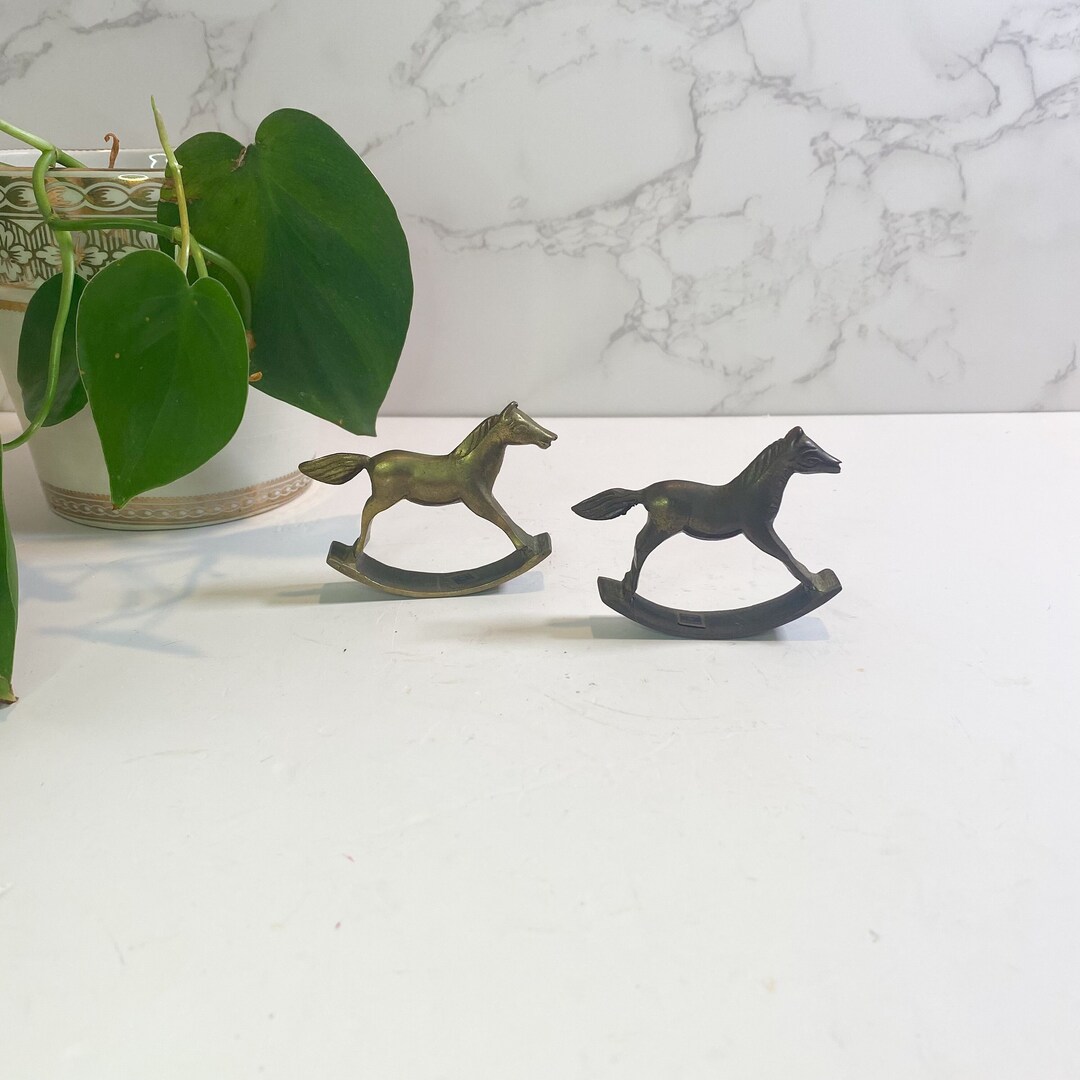 Two Miniature Brass Rocking Horses, Doll House Rocking Horses, Vintage ...