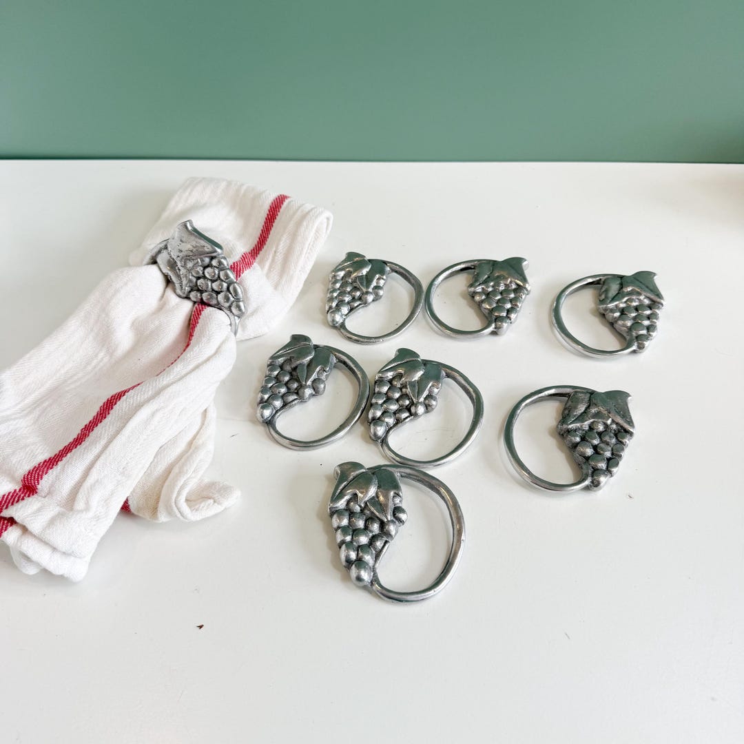 8 Vintage Pewter Grape Themed Napkin Rings, Elegant Dining - Etsy