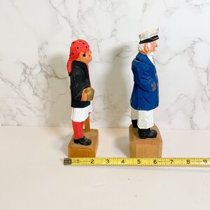 Pair of Vintage Carved Wood Old Salt Figurines Depicting Captain and ...