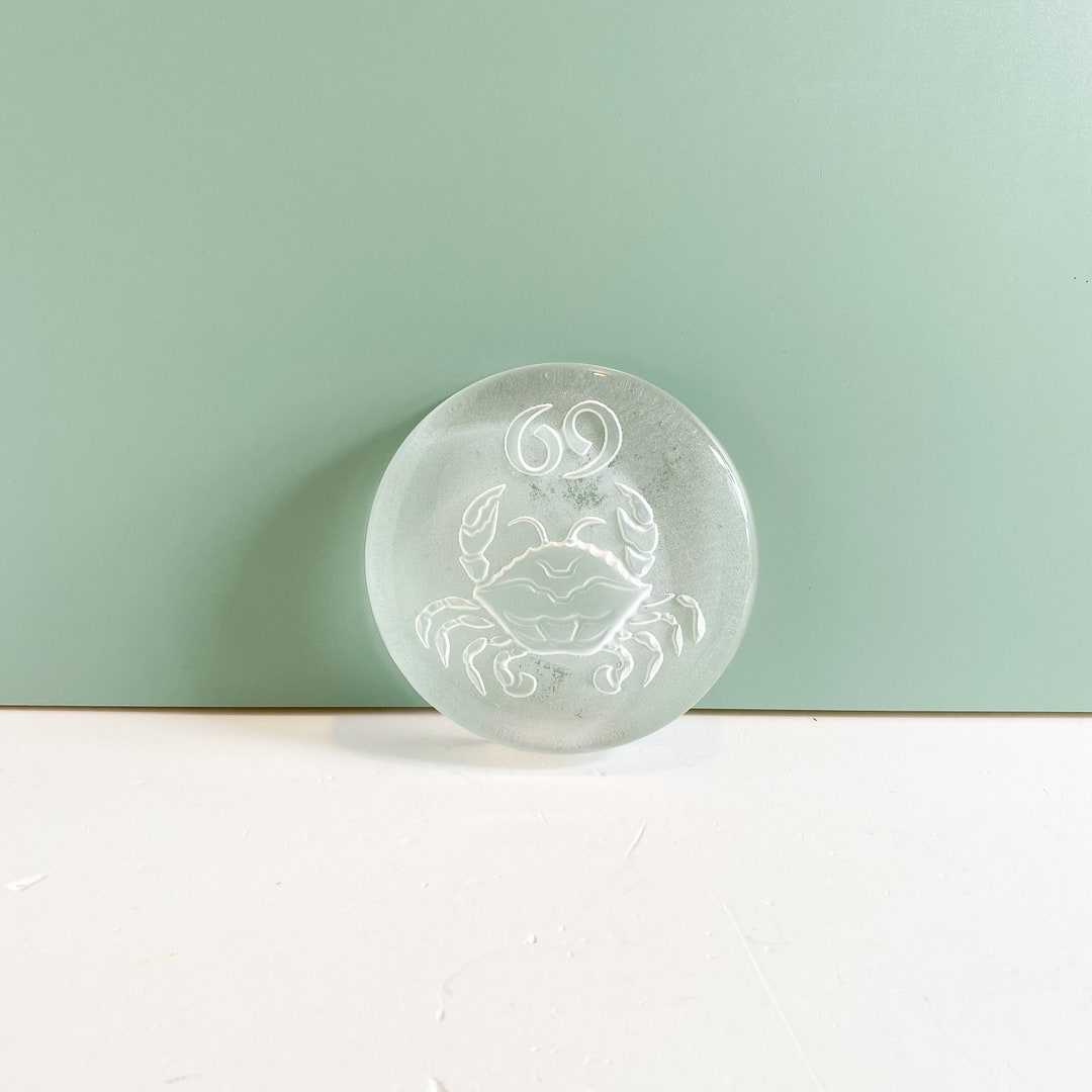 Vintage Fenton Clear Etched Glass Cancer Zodiac Paperweight, Zodiac ...